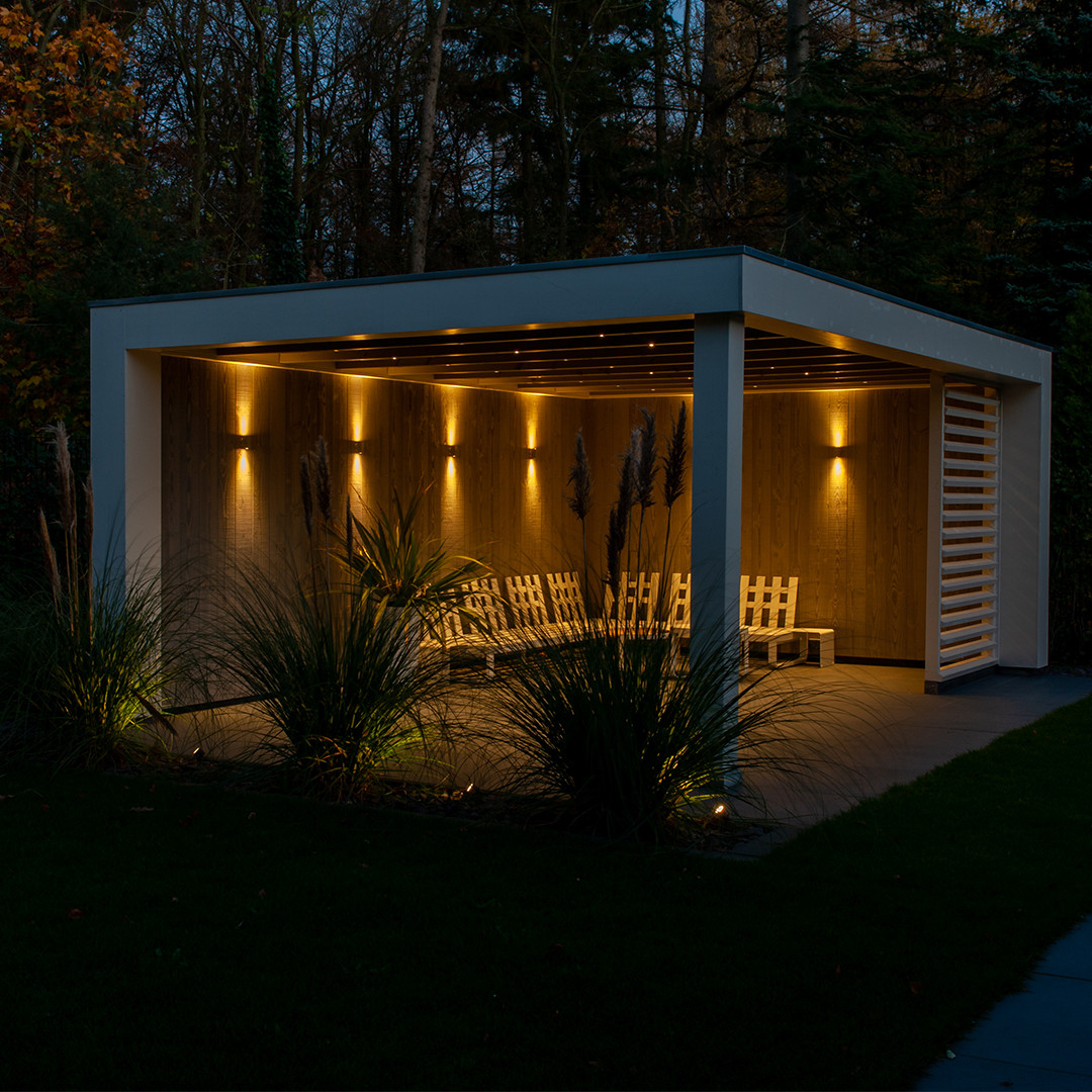 LED-verlichting in een houten overkapping | Trendhout